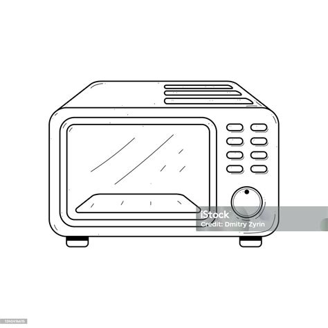 추상 손 그린 부엌 물건 전자 레인지 고기 식사 낙서 개념 벡터 디자인 윤곽 스타일 흰색 배경에 요리에 대 한 격리 가정 생활에 대한 스톡 벡터 아트 및 기타 이미지