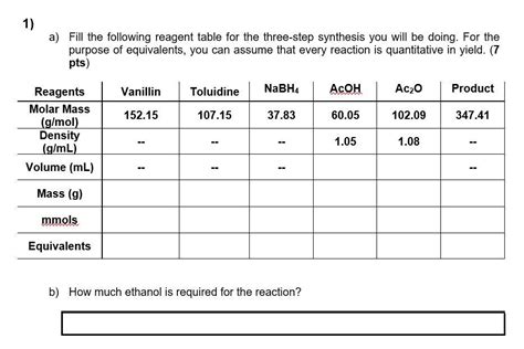 Solved A Fill The Following Reagent Table For The Chegg Com
