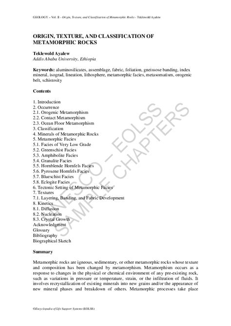 Pdf Origin Texture And Classification Of Metamorphic Rocks