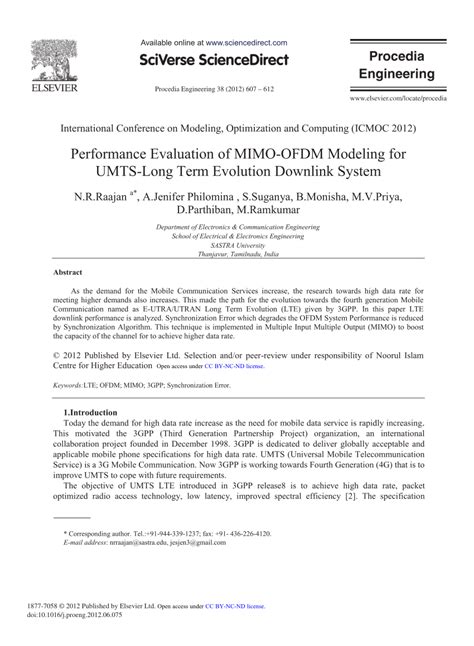 Pdf Performance Evaluation Of Mimo Ofdm Modeling For Umts Long Term