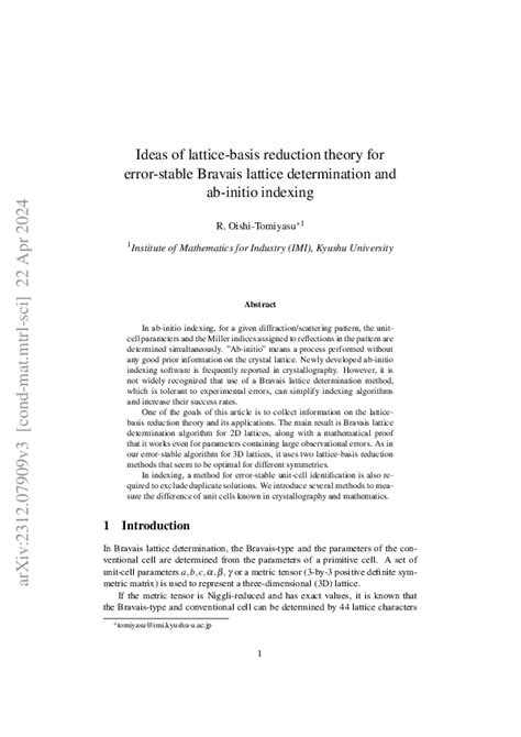 Pdf Ideas Of Lattice Basis Reduction Theory For Error Stable Bravais