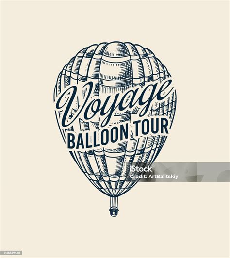 빈티지 뜨거운 공기 풍선 배지 벡터 복고풍 비행 비행선 장식 요소 낭만주의 엠블럼을위한 템플릿 전송 손으로 그린 포스터 또는 배너에 대한 스케치가 새겨 져 있습니다 문신에