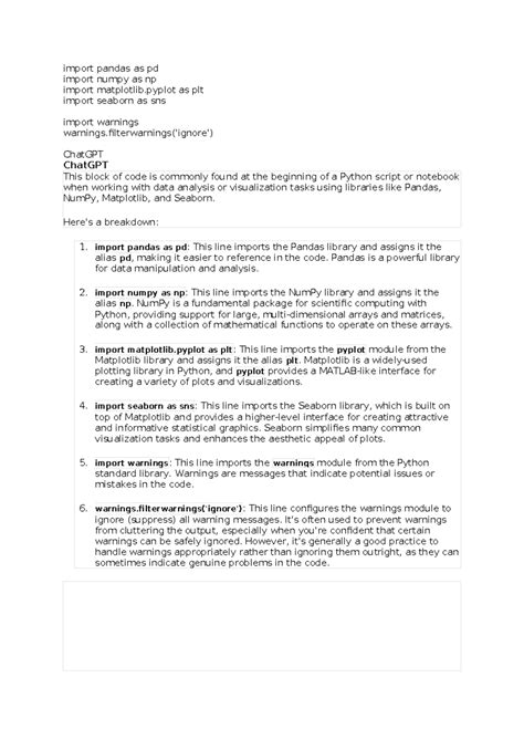 Code Explanation Good Import Pandas As Pd Import Numpy As Np Import Matplotlib As Plt Import