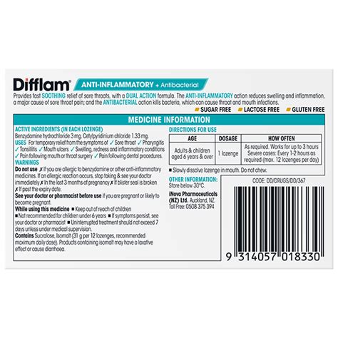 Difflam Anti Inflammatory Antibacterial Dual Action Honey Lemon Lozenges 32s Difflam