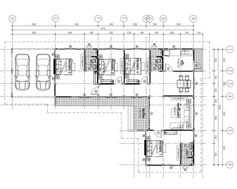 แบบบ้านชั้นเดียว สไตล์โมเดิล รูปตัว L 4 ห้องนอน
