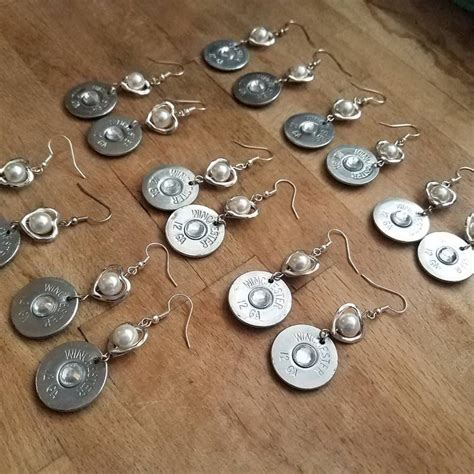 Shotgun Shell Earrings With Heart And Pearls T For Her Etsy