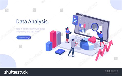 People Characters Working Data Visualization Laptop Stock Vector
