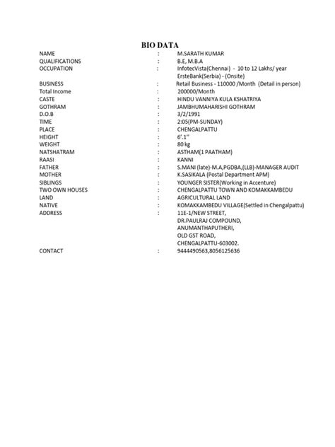 bio data sarath kumar m pdf