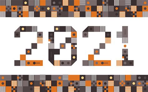 새해 복 많은 새해 2021 벡터 픽셀 아트 타이포그래피 휴일 인사말 카드 일러스트 스트립 사각형 및 점의 편지 전자 점수판과 같은 기하학적 새해 포스터 12월 31일에