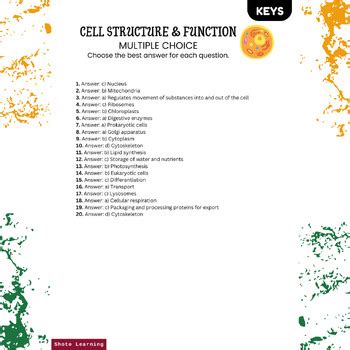 Cell Structure Function Mastery Multiple Choice Questions Worksheet