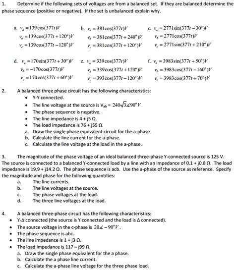 Balanced Set Voltages Determine If The Following Sets Of Voltages Are