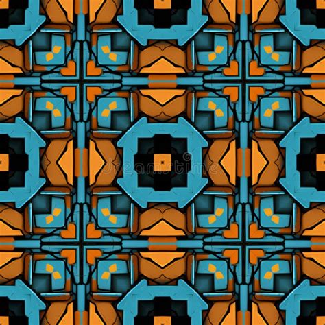 Seamless Illustrated Pattern Made Of Abstract Elements In Yellow Blue