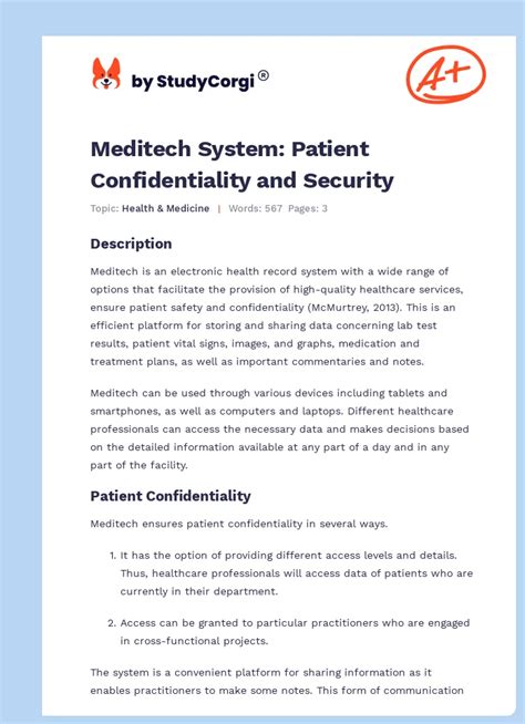 Meditech System Patient Confidentiality And Security Free Essay Example