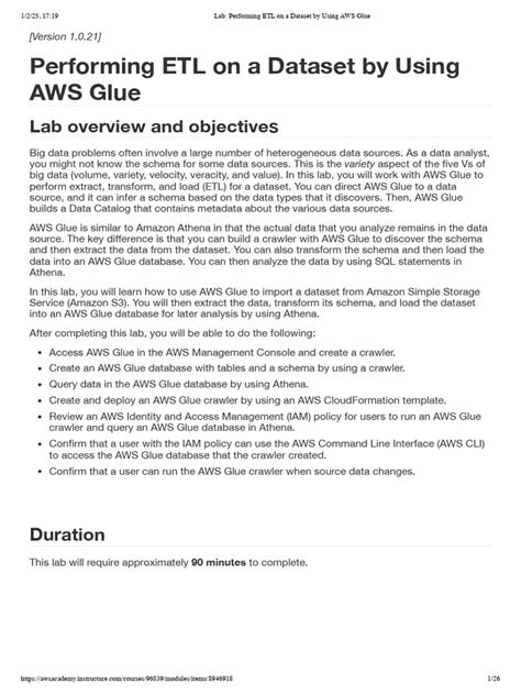 Lab Performing Etl On A Dataset By Using Aws Glue Pdf Amazon Web Services Metadata
