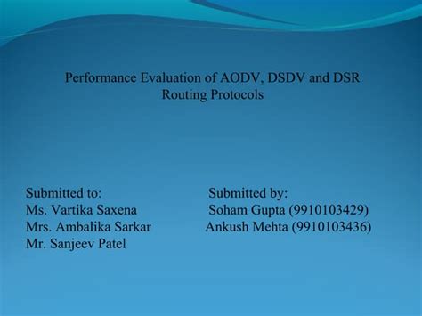 Performance Evaluation Of Routing Protocols Ppt