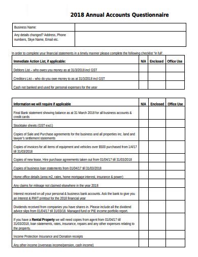 19 Accounting Questionnaire Templates In Pdf Microsoft Word