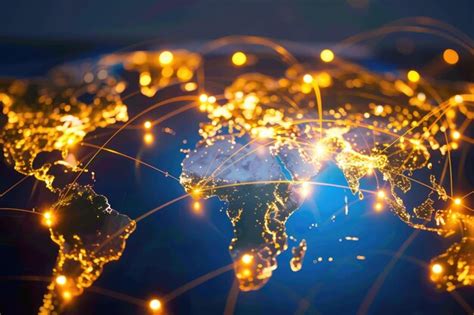 Global Network Connectivity Across Continents With Glowing Lines And