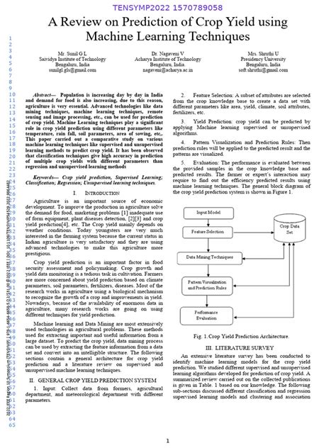 A Review On Prediction Of Crop Yield Using Machine Learning Techniques Pdf Machine Learning