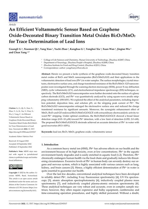 Pdf An Efficient Voltammetric Sensor Based On Graphene Oxide