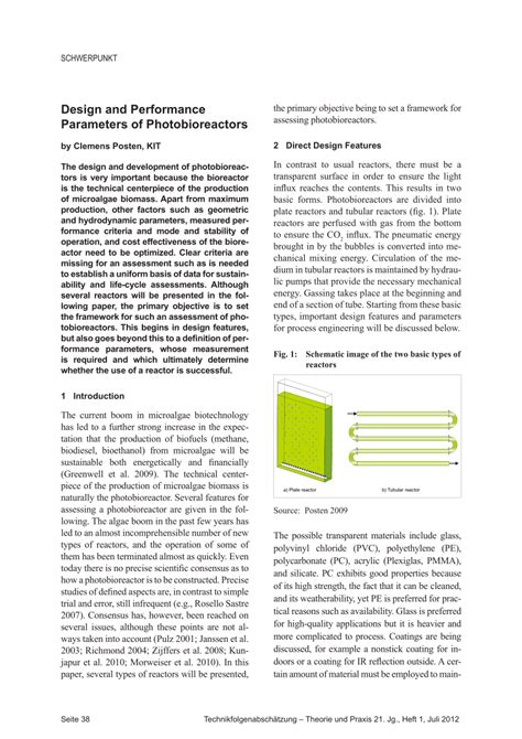 Pdf Design And Performance Parameters Of Photobioreactors