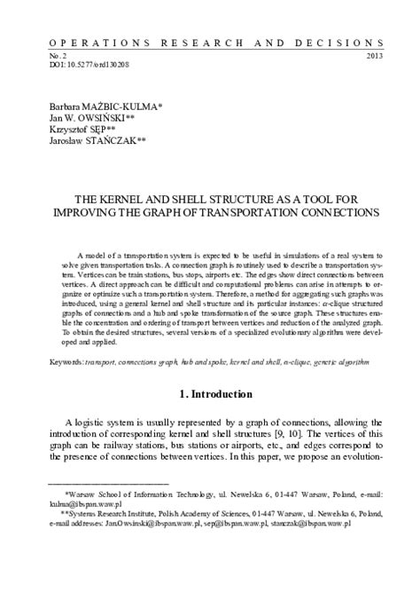 Pdf The Kernel And Shell Structure As A Tool For Improving The Graph