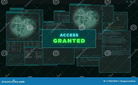 Access Granted Virtual Interface Or Hud Presenting A Hacked Server Stock Illustration