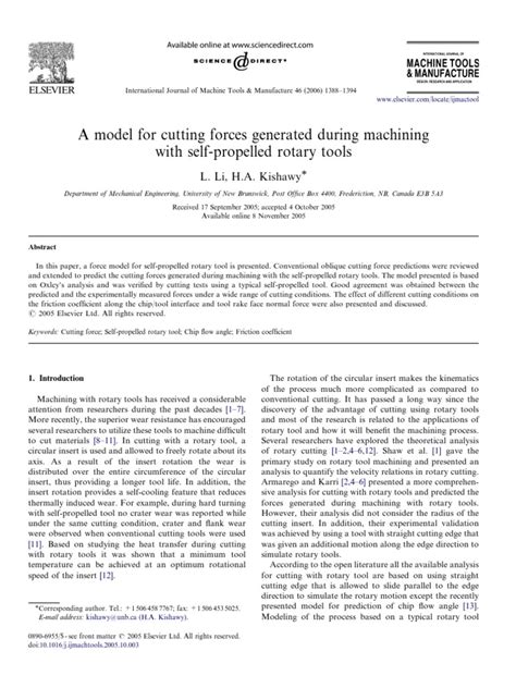 A Model For Cutting Forces Generated During Machining With Self Propelled Rotary Tools Pdf