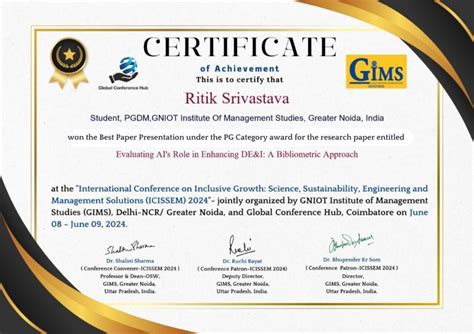Ritik Srivastava On Linkedin Achievement Research Ai Dei Icissem2024 Grateful Gniot
