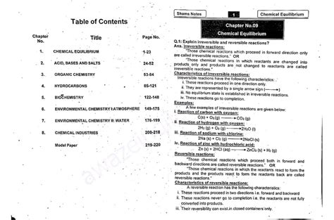 Chemistry Class 10 Shams Guide Notes