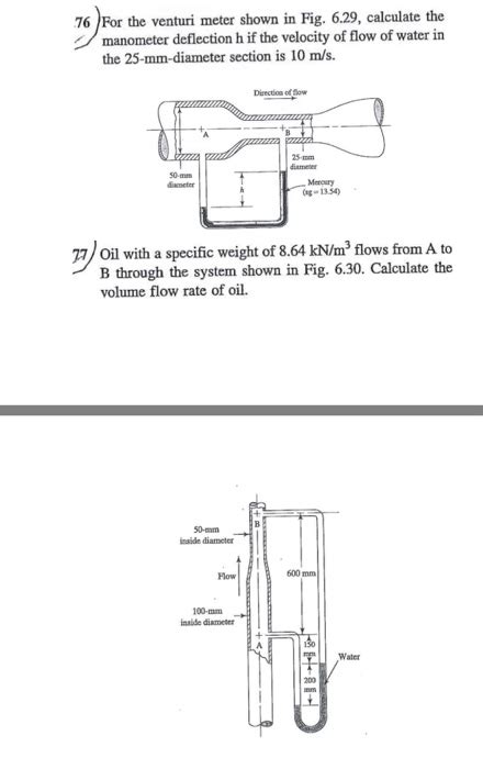 Solved 76 For The Venturi Meter Shown In Fig 6 29