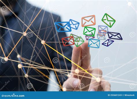 man s hand pointing at 3d rendered message icons stock illustration illustration of male chat