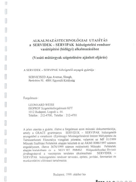 Servidek Servipak Hídszigetelési Rendszer Vasútépítési Hídügyi Alkalmazásához Pdf