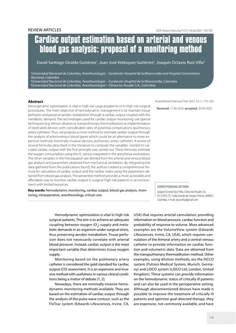 Pdf Cardiac Output Estimation Based On Arterial And Venous Blood Gas