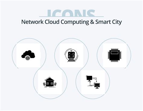 Network Cloud Computing And Smart City Glyph Icon Pack 5 Icon Design Smart Metro Sync