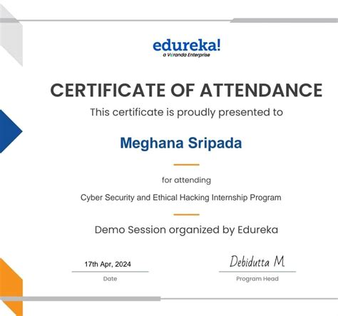 Completed Edureka Cyber Security And Ethical Hacking Program Meghana Sripada Posted On The
