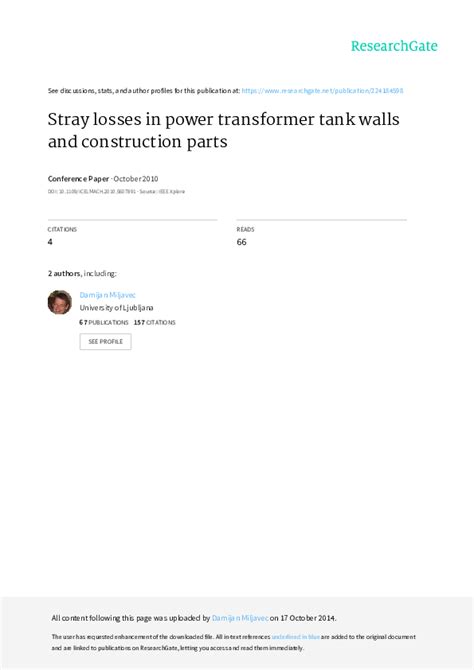Pdf Stray Losses In Power Transformer Tank Walls And Construction Parts