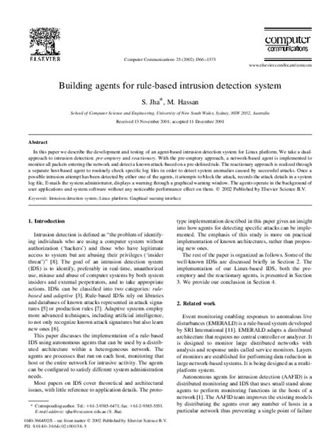 Pdf Agent Based Intrusion Detection For Linux