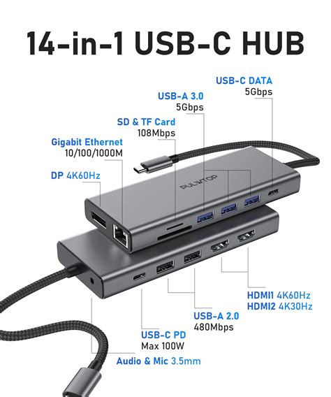Pulwtop In Usbc Hub Multiport Hdmi Usb C Charge Docking Ethernet C In Usb Type C