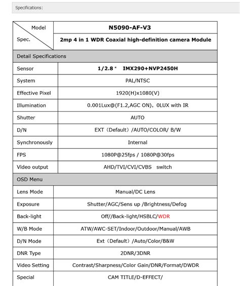 Imx290 2mp Starlight Low Lux Cmos Wdr Pcb Board 1080p Analog Hd Cctv Security Camera Module 3dnr