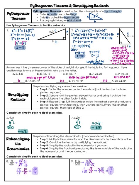 Pythagorean Theorem And Radical Simplification Notes Math 101 Studocu