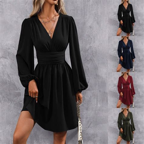 Fall Saving Hvobtty Womens Elegant A Line Dress Fall Casual Dresses