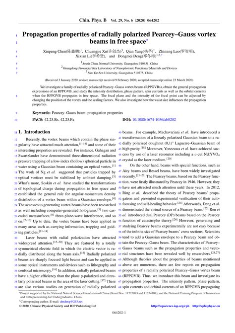 Pdf Propagation Properties Of A Radially Polarized Pearcey Gauss