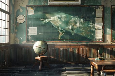 Classroom With Teacher And Globe Premium Ai Generated Image