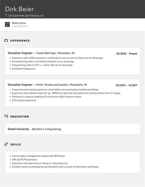 Simulation Engineer Resume Samples Velvet Jobs