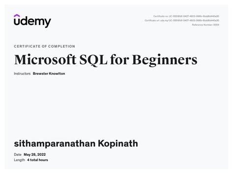 kopinath sithamparanathan on linkedin successfully completed the microsoft sql for beginners