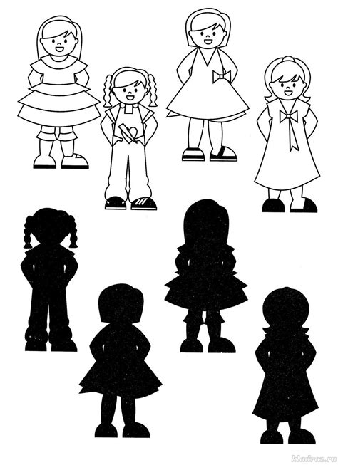 Задание на логику в картинках для детей 4 6 лет Тени Соедини каждую девочку с её тенью