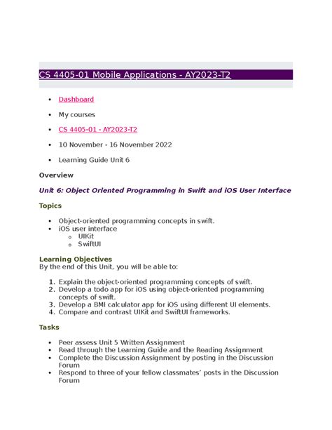 Learning Guide Unit 6 Cs 4405 Cs 4405 01 Mobile Applications