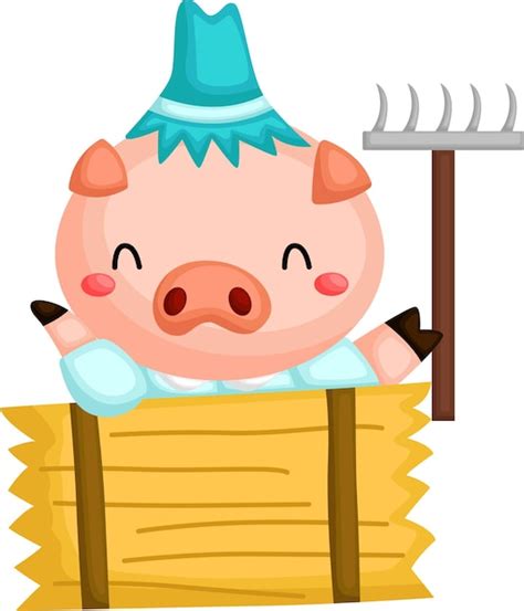 아기 돼지 삼형제 이야기에 나오는 돼지 중 하나의 벡터 프리미엄 벡터