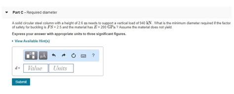 Solved Learning Goal Part A Maximum Load To Use The Fomula