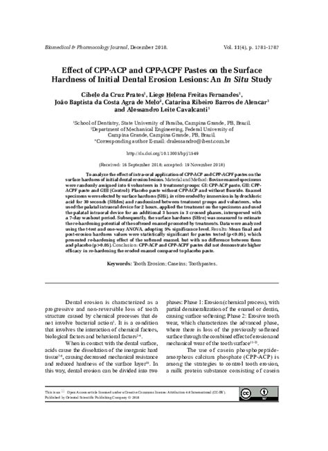 Pdf Effect Of Cpp Acp And Cpp Acpf Pastes On The Surface Hardness Of Initial Dental Erosion